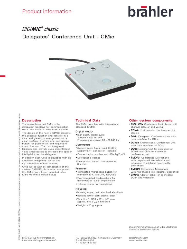 Digimic Classic: Delegates' Conference Unit - Cmic | PDF | Microphone ...