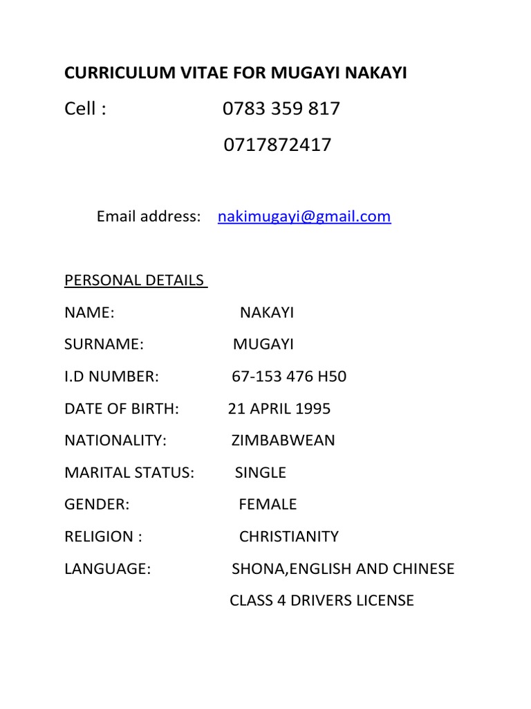 Zimbabwean CV of Mugayi Nakayi | PDF | Zimbabwe | Communication