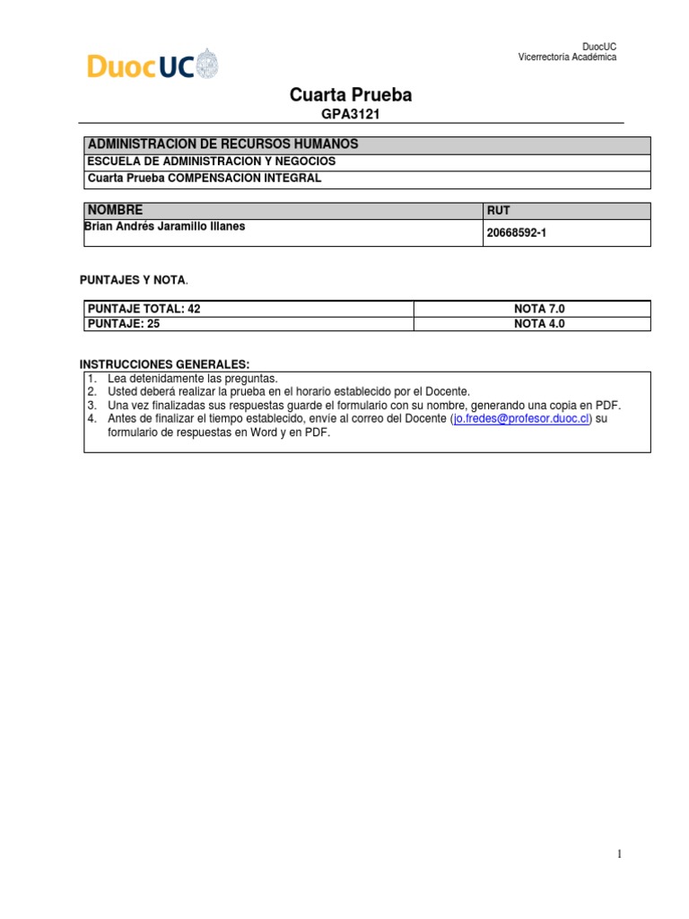 Cuarta Prueba 2021 Compensación Integral Brian Jaramillo | PDF ...