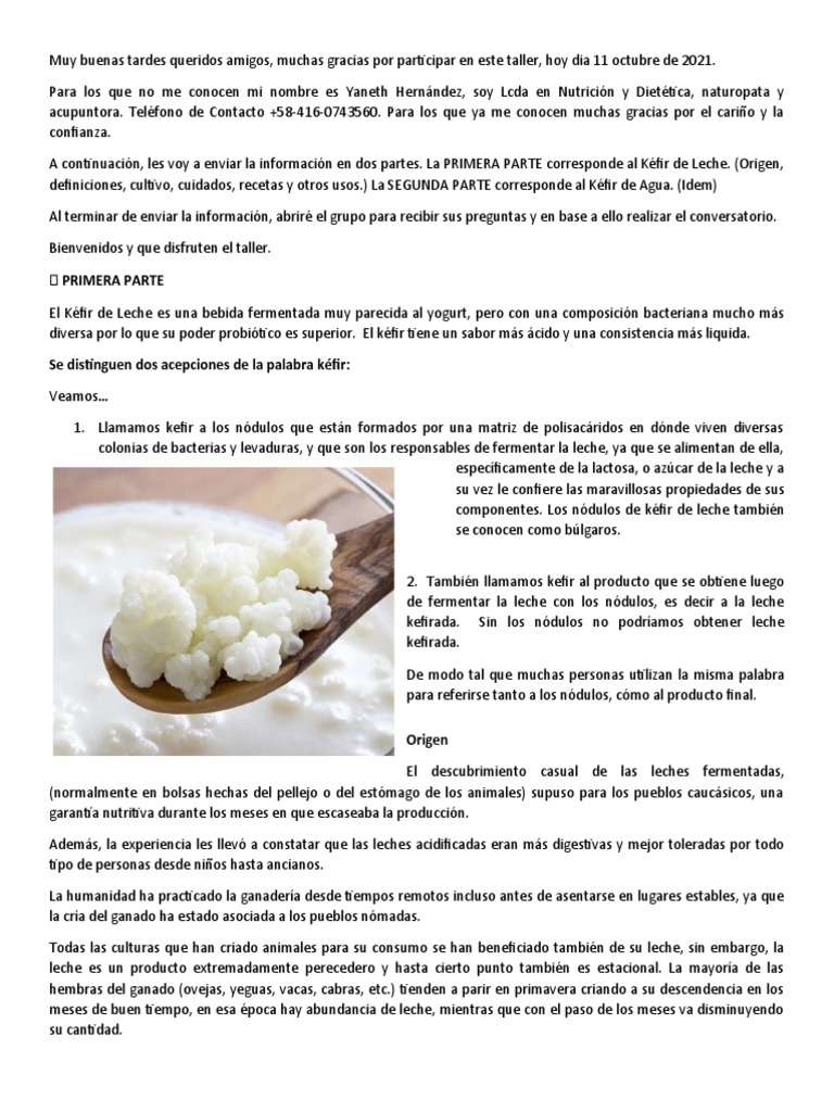 11 10 2021 Taller Kefir Por Yaneth Hernández | PDF | Yogur | Leche
