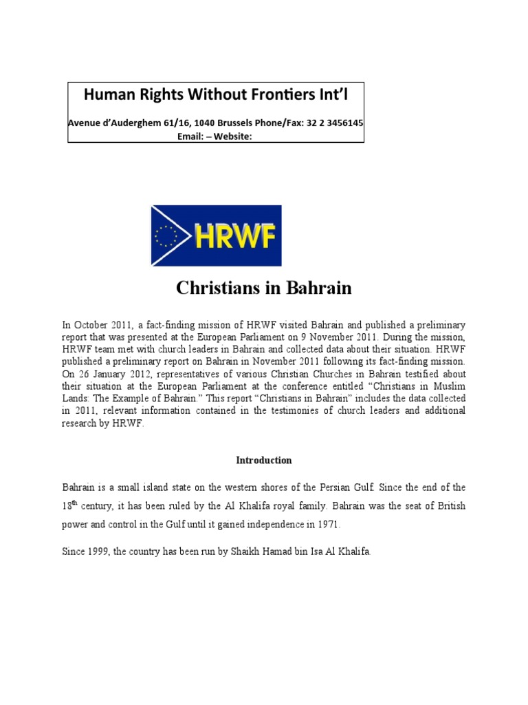 Human Rights Without Frontiers Int'l: Christians in Bahrain | PDF ...