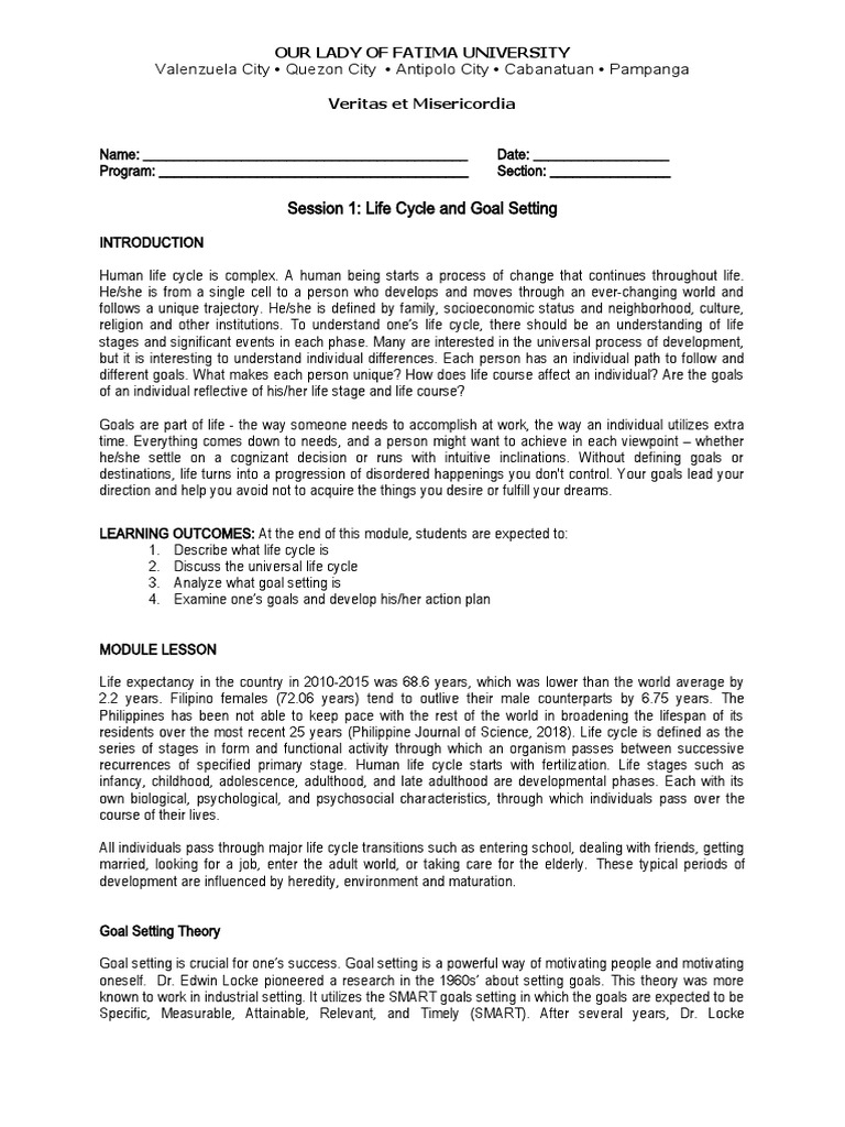 Session 1 - Life Cycle and Goal Setting-1 | PDF | Goal | Goal Setting