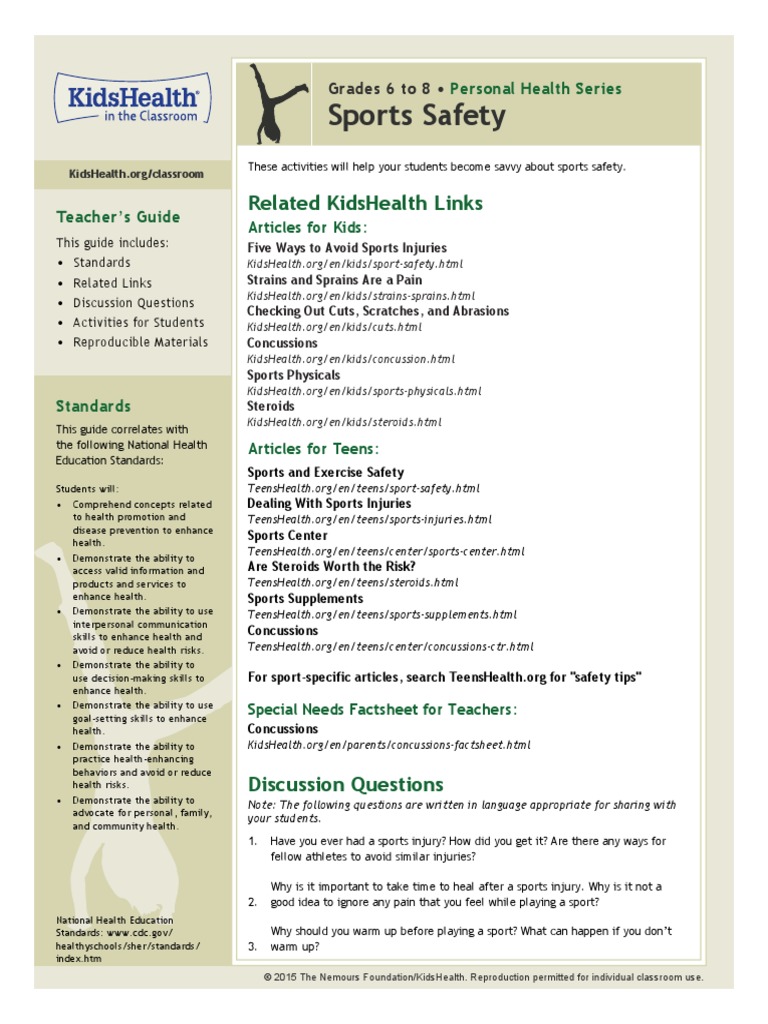Sports Safety: Related Kidshealth Links | PDF | Concussion | Risk