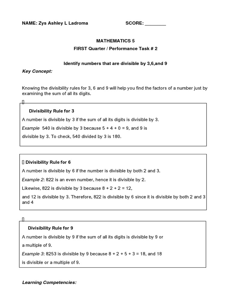 Divisibility Rules for Students | PDF | Summation | Arithmetic