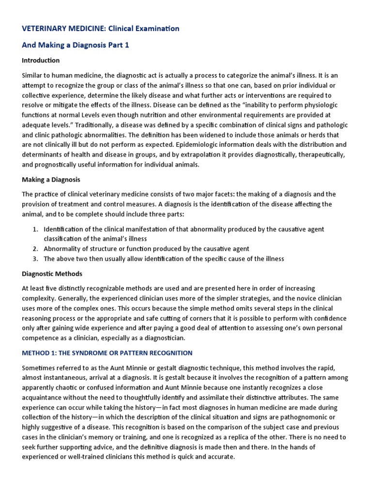 Veterinary Clinical Diagnosis Methods | PDF | Medical Diagnosis | Pathology