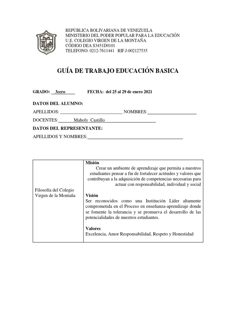 Guía de Trabajo 3er Grado Primaria | PDF | Educación primaria | Venezuela