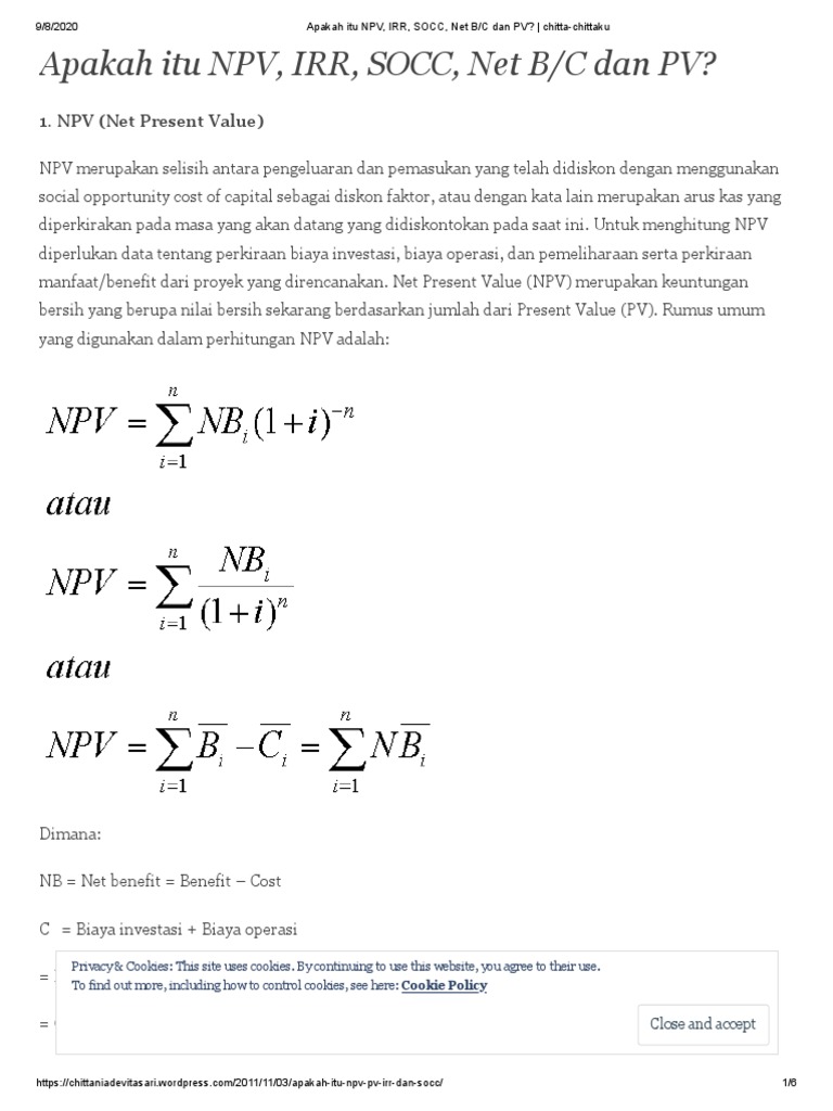 NPV, IRR, dan Net B/C: Panduan Lengkap | PDF | Pengelolaan Keuangan & Uang