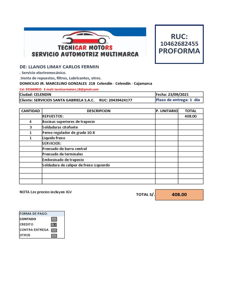 Proforma Servicios Santa Gabriela Sac | PDF