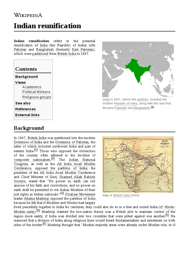 Indian Reunification Refers To The Potential | PDF | Pakistan | South Asia