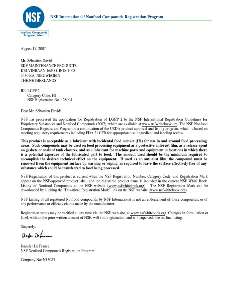 NSF International / Nonfood Compounds Registration Program | PDF | Business