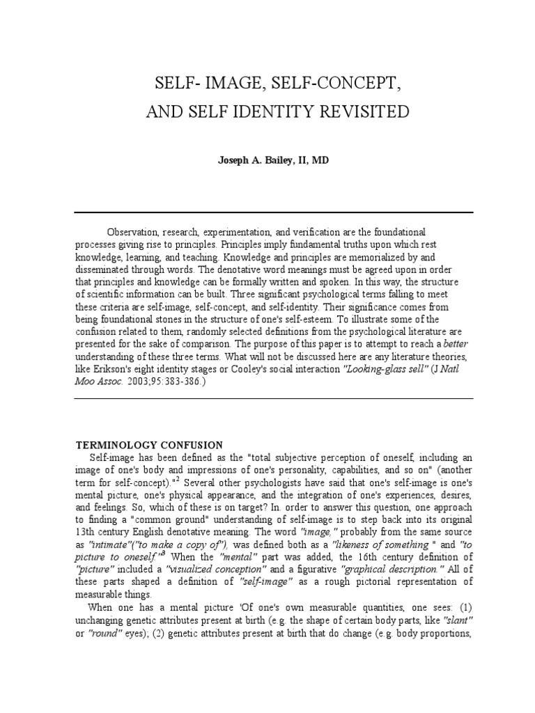 Self-Image, Self-Concept, and Self Identity Revisited: Joseph A. Bailey ...