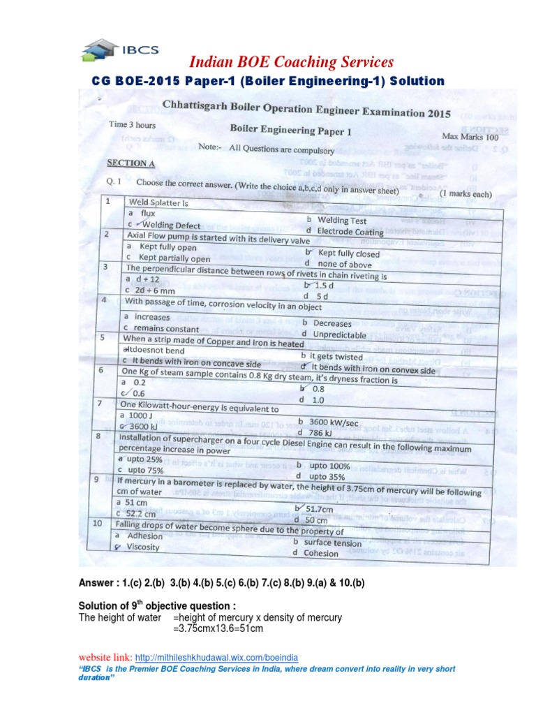CG BOE 2015 Paper 1 Solution | PDF | Boiler | Materials