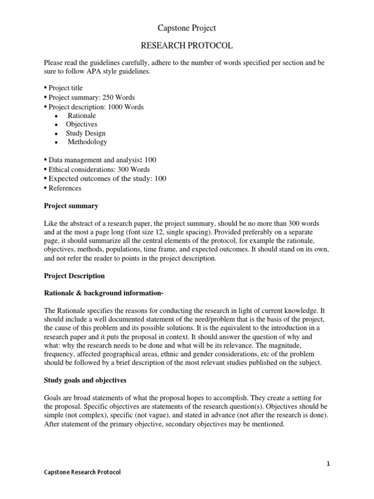 Capstone Project Research Protocol | PDF | Data | Statistics