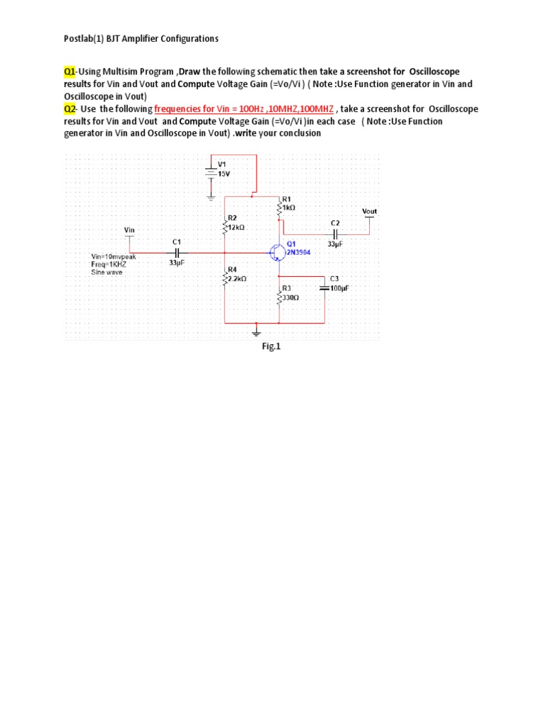 Results For Vin and Vout and Compute Voltage Gain ( Vo/Vi) (Note:Use ...
