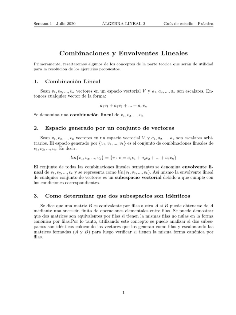 02 Combinaciones Lineales | PDF | Espacio vectorial | Mapa lineal