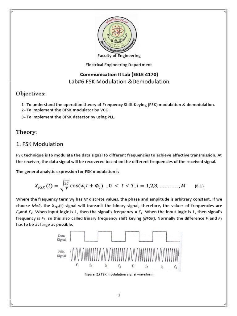 Lab#6 FSK Modulation &demodulation Objectives:: Communication II Lab ...