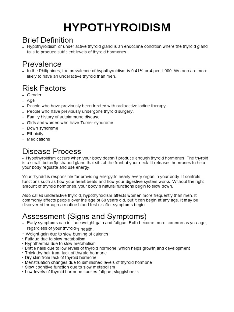 Hypothyroidism: Brief Definition Prevalence Risk Factors | PDF ...