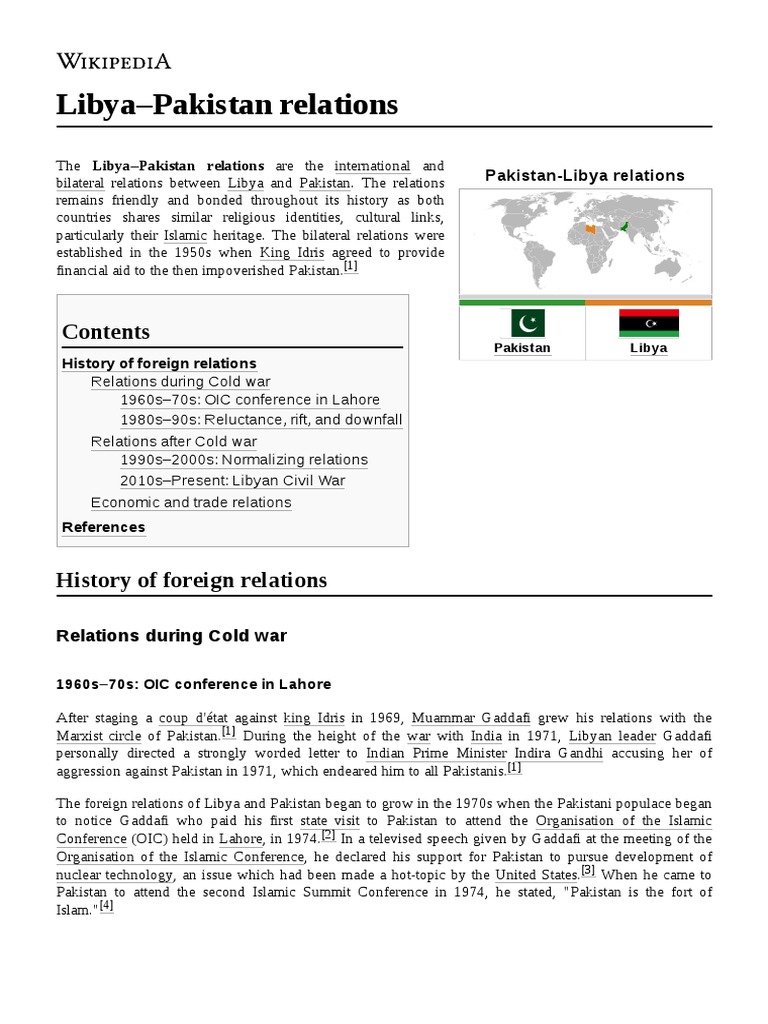 Libya-Pakistan Relations: History of Foreign Relations | PDF | Nawaz ...