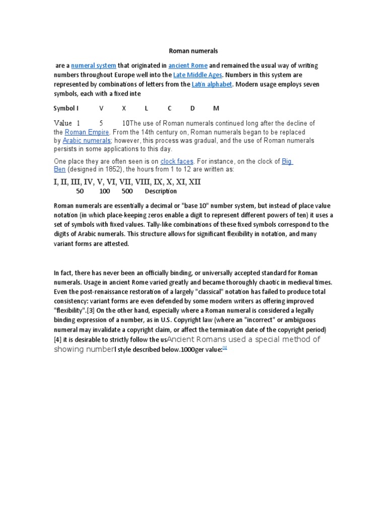 Value 1 5 10: I, Ii, Iii, Iv, V, Vi, Vii, Viii, Ix, X, Xi, Xii | PDF ...