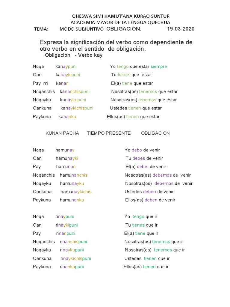 4 Modo Subjuntivo. Obligacion 19-03-2020 | PDF