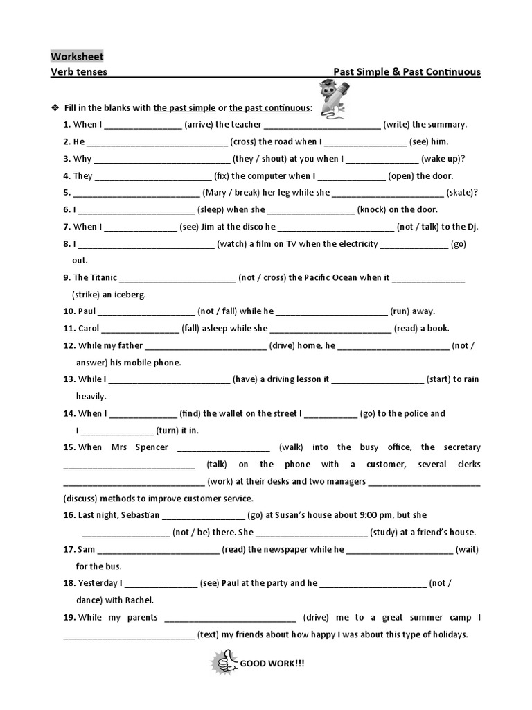 Worksheet Verb Tenses Past Simple & Past Continuous | PDF