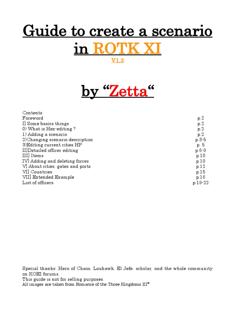 Guide To Create A Scenario in ROTK XI by Zetta | PDF