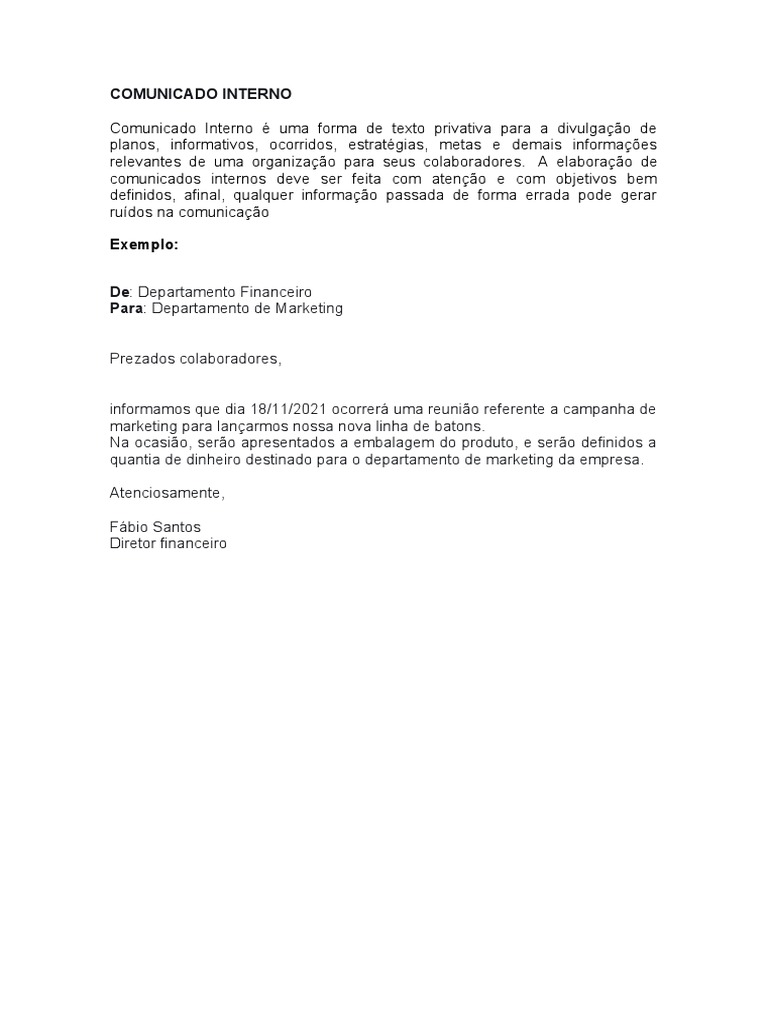 Exemplo de Comunicado Interno | PDF
