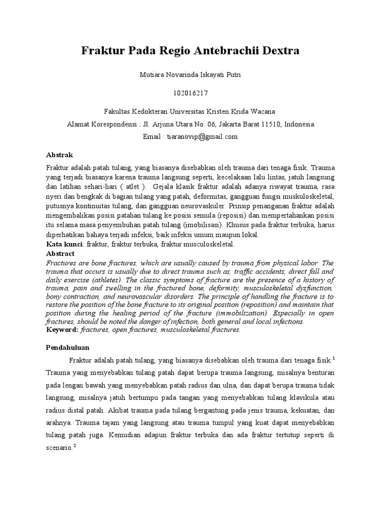 Fraktur Antebrachii Dextra: Diagnosis & Penanganan | PDF | Pengembangan ...
