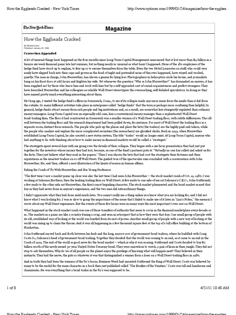 How The Eggheads Cracked - New York Times | PDF | Leverage (Finance ...