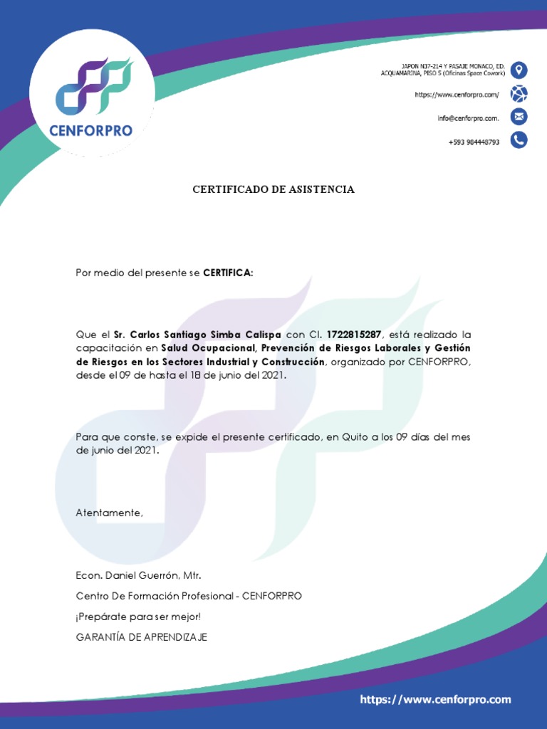 Certificado de Asistencia | PDF