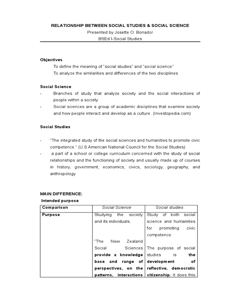 Social Studies vs. Social Science Explained | PDF | Social Sciences ...