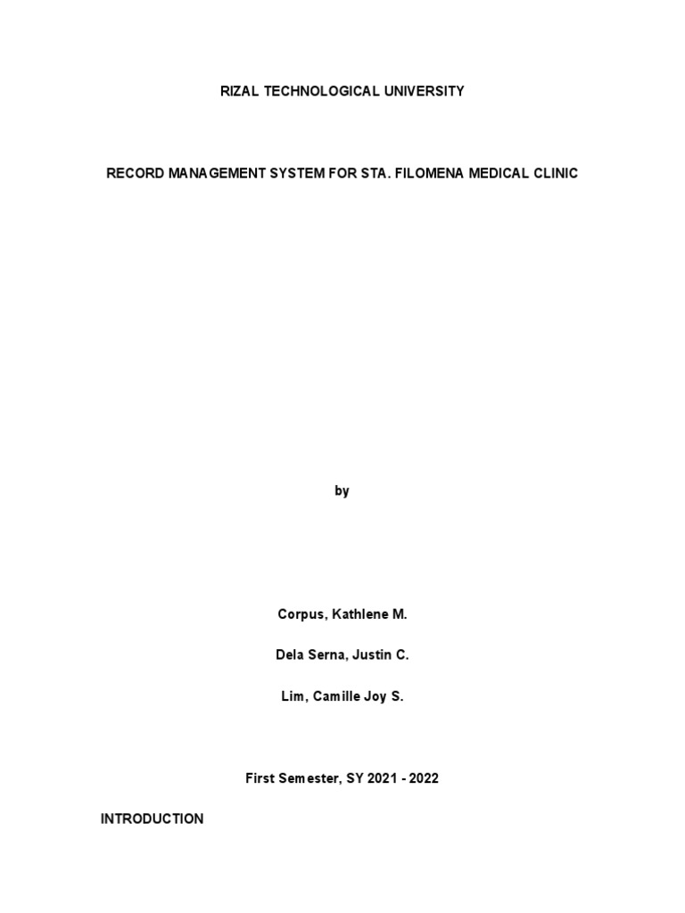 Clinic Record Management System Design | PDF | Databases | Medical ...