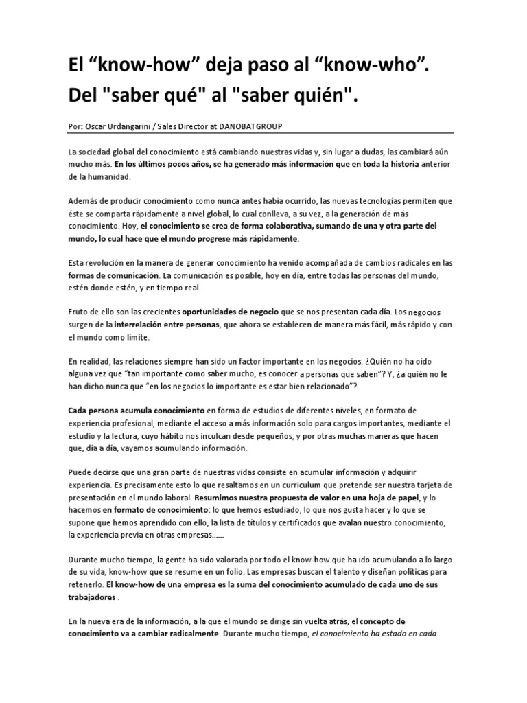 Material de Lectura - El Knowhow Deja Paso Al Knowwho | PDF ...