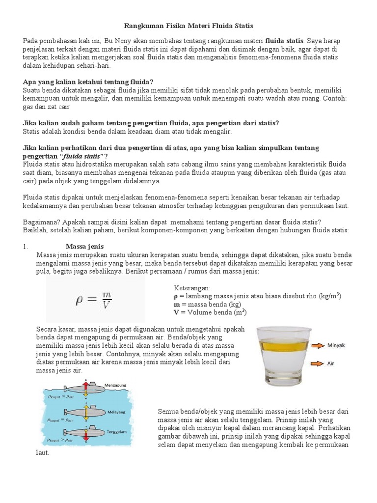 Rangkuman Fluida Statis | PDF