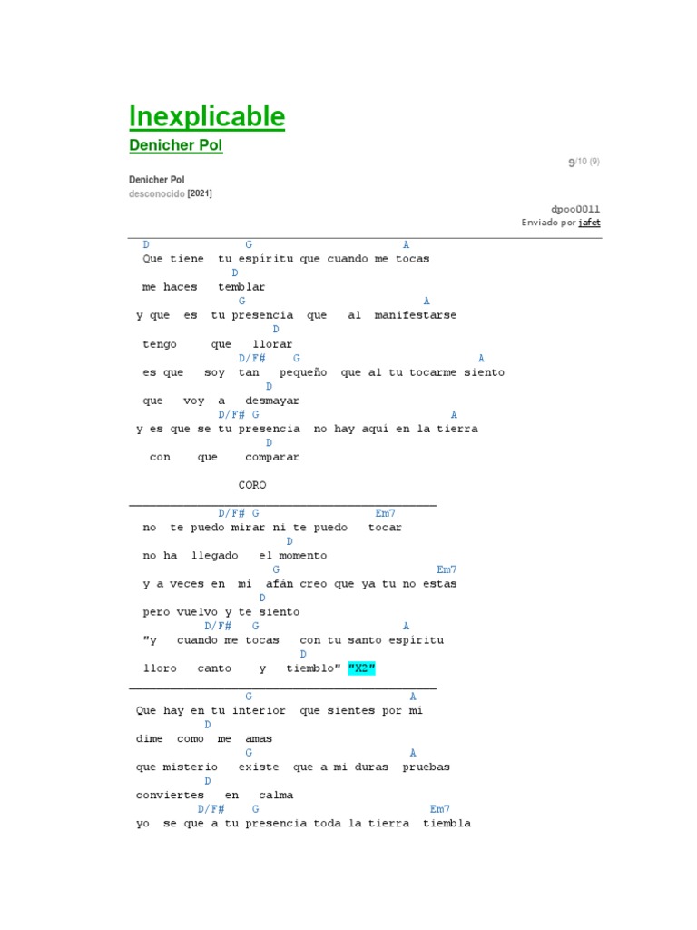 Acordes y letra de "Inexplicable" | PDF