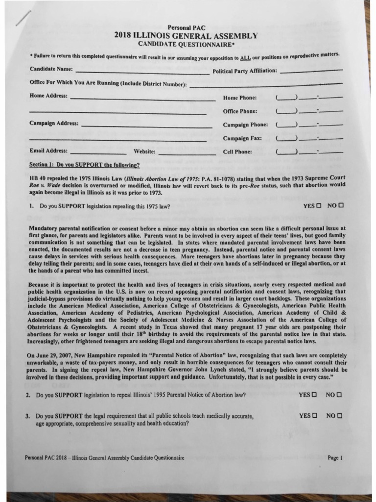 Personal PAC Questionnaire | PDF