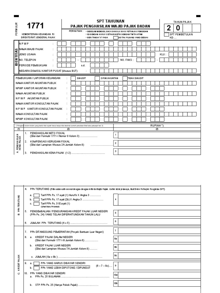Formulir SPT Badan 1771 | PDF