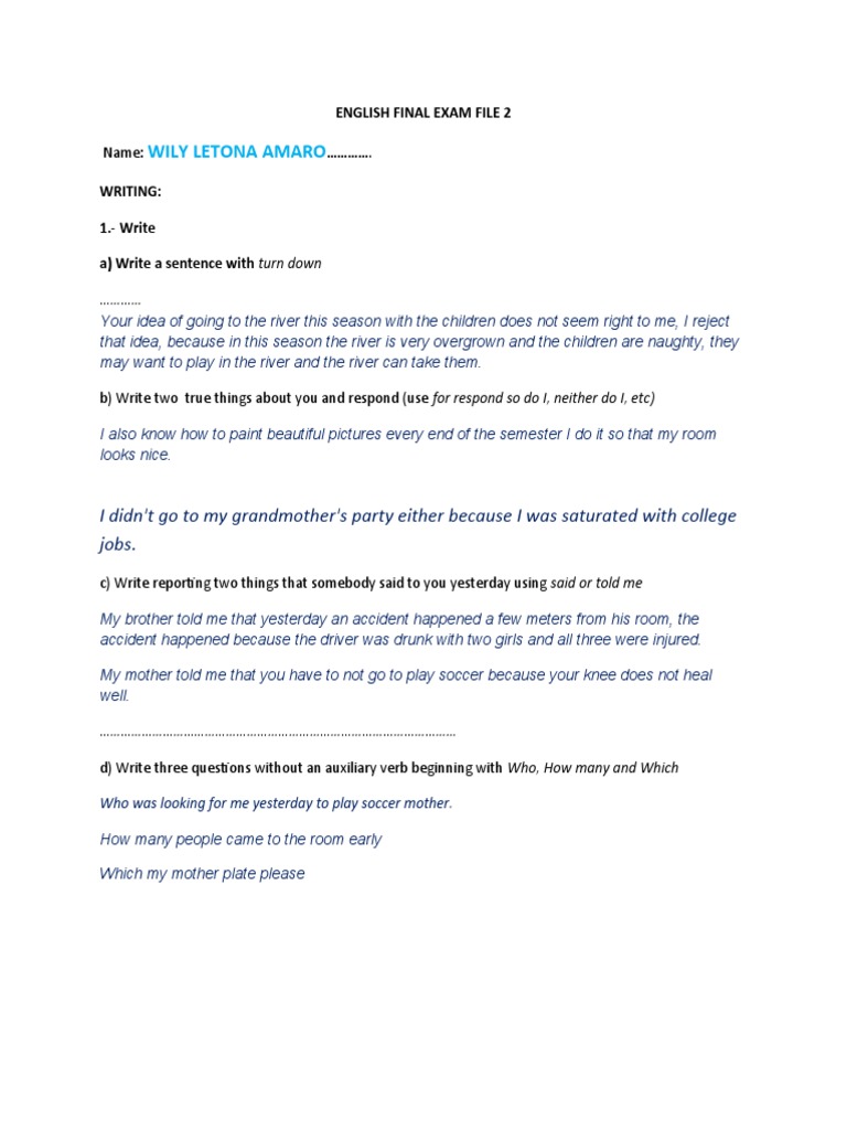 English Final Exam File 2 | PDF