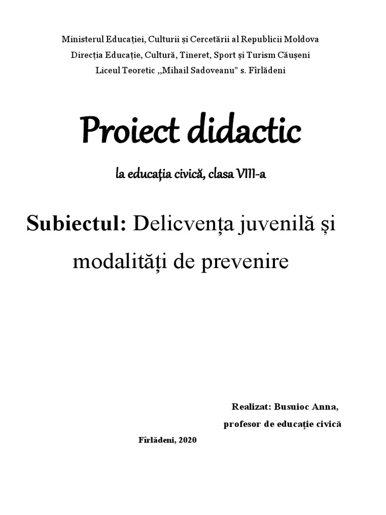 Proiect Didactic Delicventa | PDF