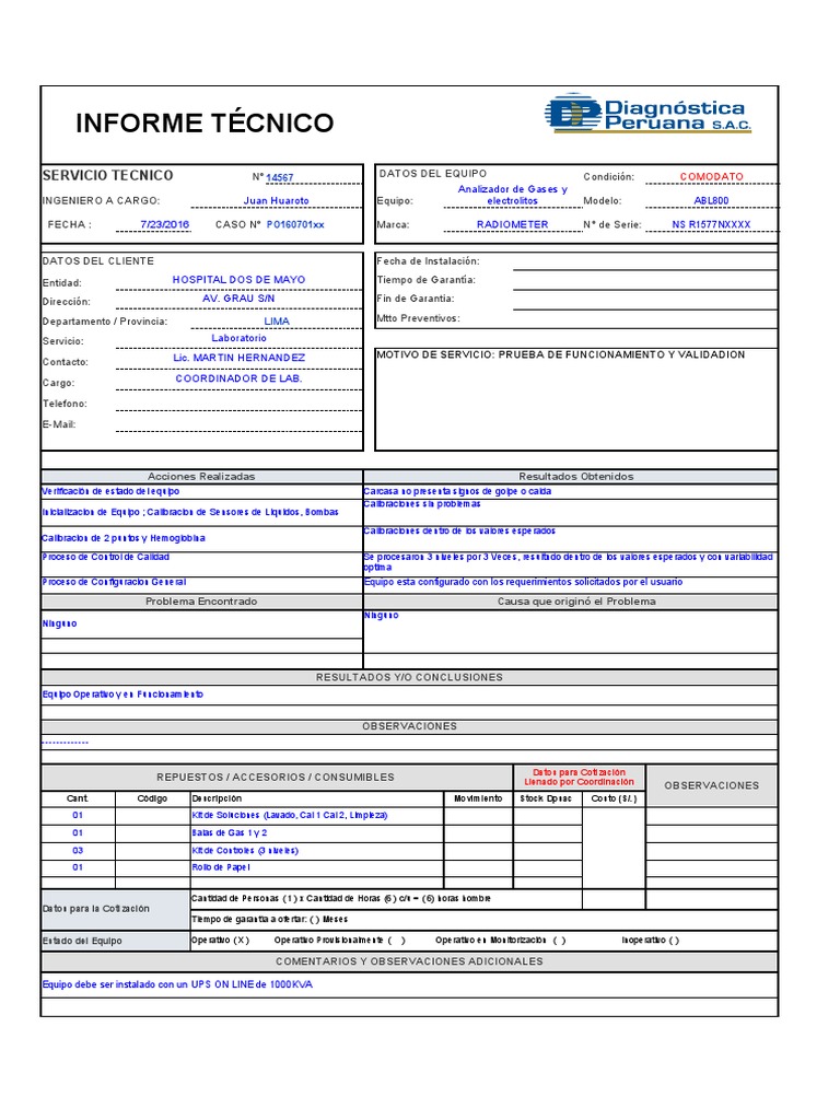Informe Tecnico de Equipo | PDF | Calibración | Informática