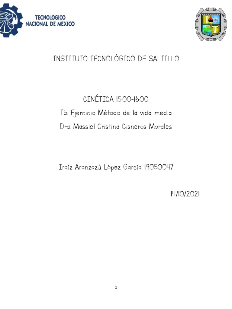 Vida Media en Reacciones Químicas | PDF | Cinética química | Química Física
