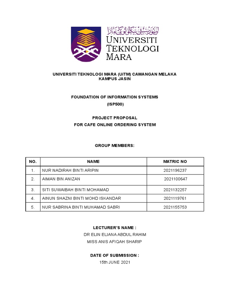 Isp500 Project Proposal (Cafe Ordering System) | PDF | Menu | Sales
