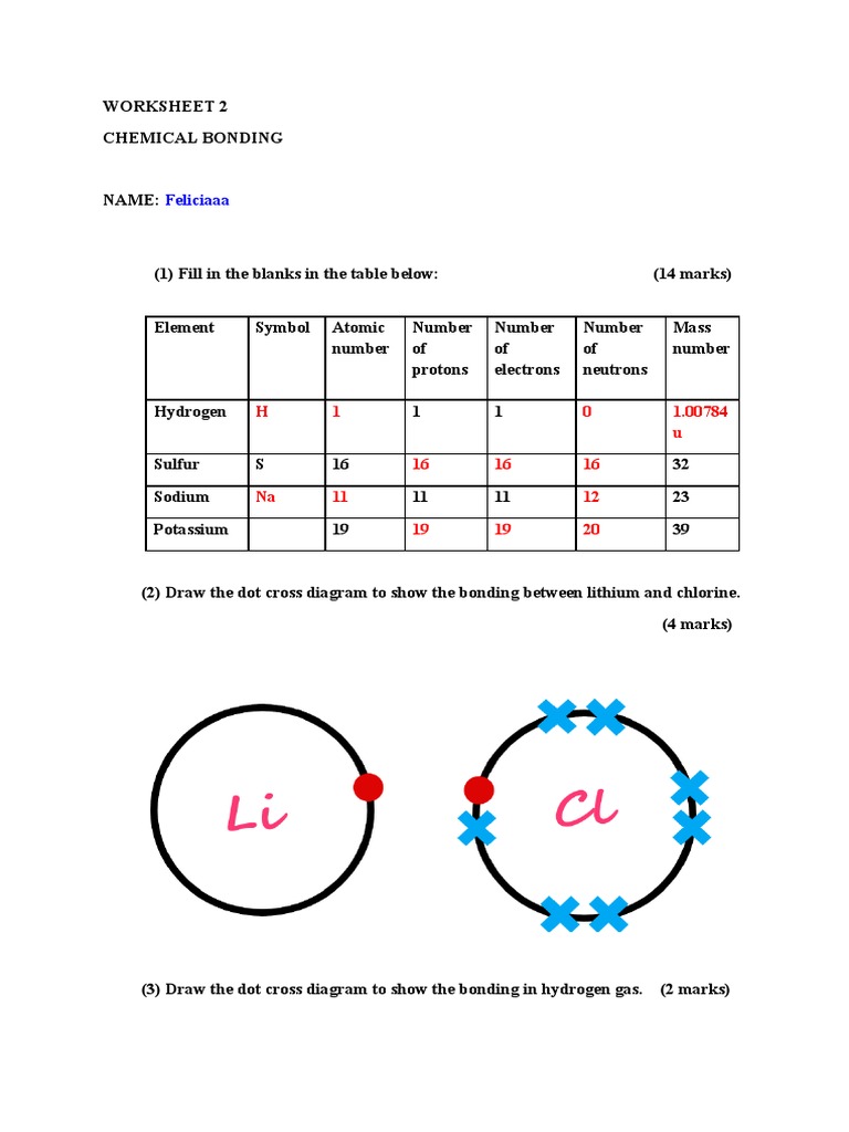 Worksheet 2 Chemical Bonding | PDF