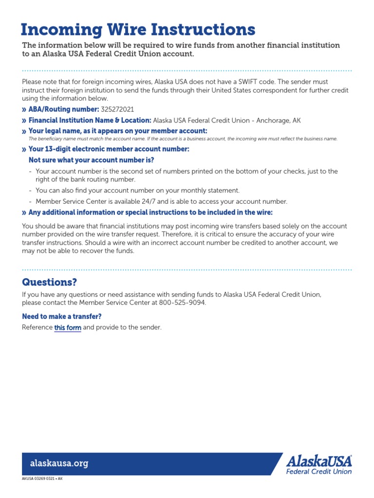 Incoming Wire Instructions: Questions? | PDF | Wire Transfer | Service ...