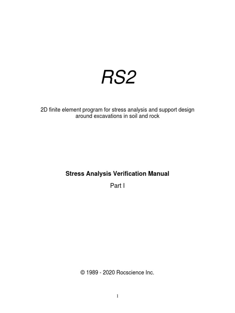 RS2 Stress Analysis Verification Manual - Part 1 | PDF | Stress (Mechanics) | Strength Of Materials