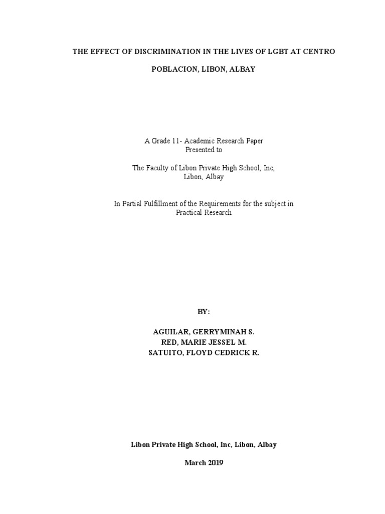 The Effect of Discrimination in The Lives of LGBT at Centro Poblacion ...