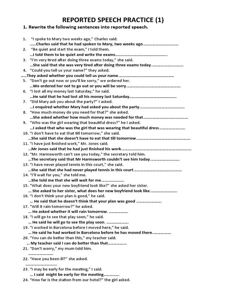 Reported Speech Practice | PDF