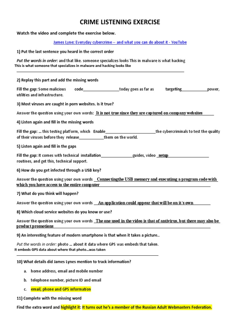 Crime Listening Exercise: Watch The Video and Complete The Exercise ...