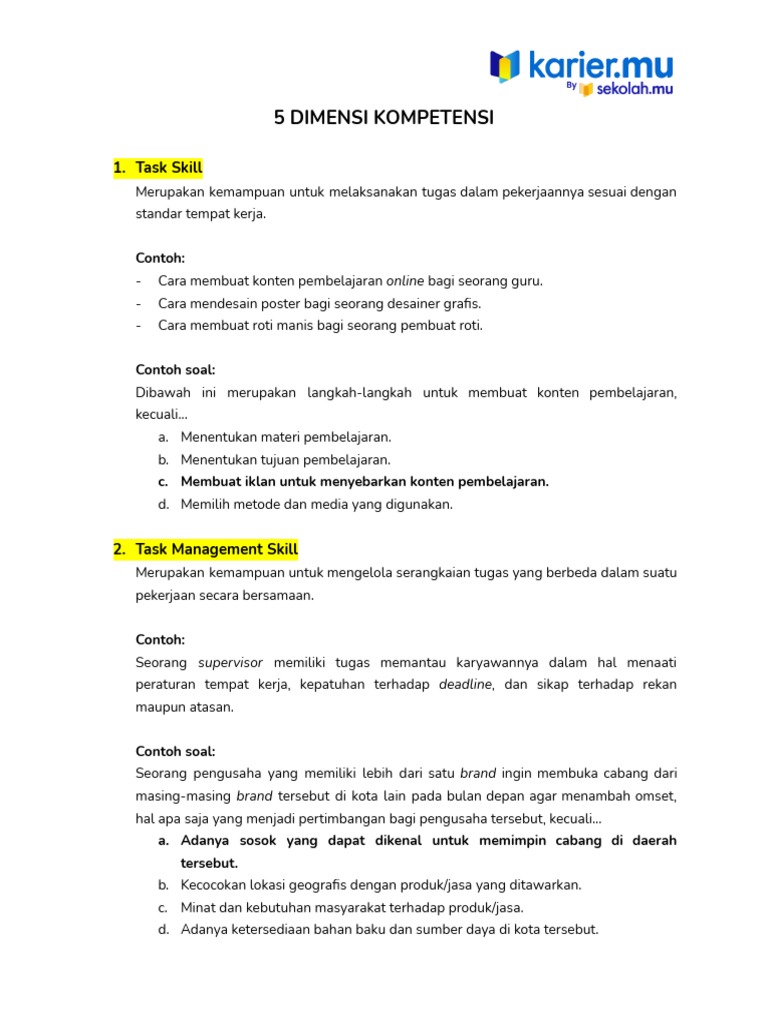 (KARIER - MU) Contoh Soal 5 Dimensi Kompetensi Dan Aspek Sikap | PDF