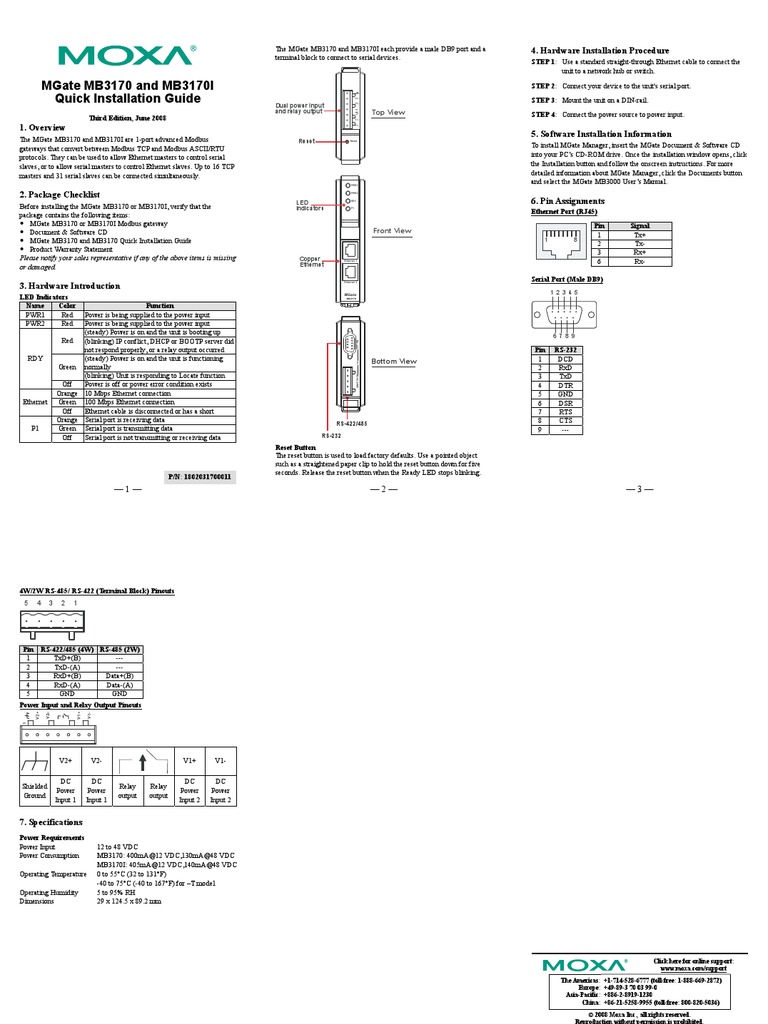 Mgate Mb3170 and Mb3170I Quick Installation Guide | PDF | Network Protocols | Electronics